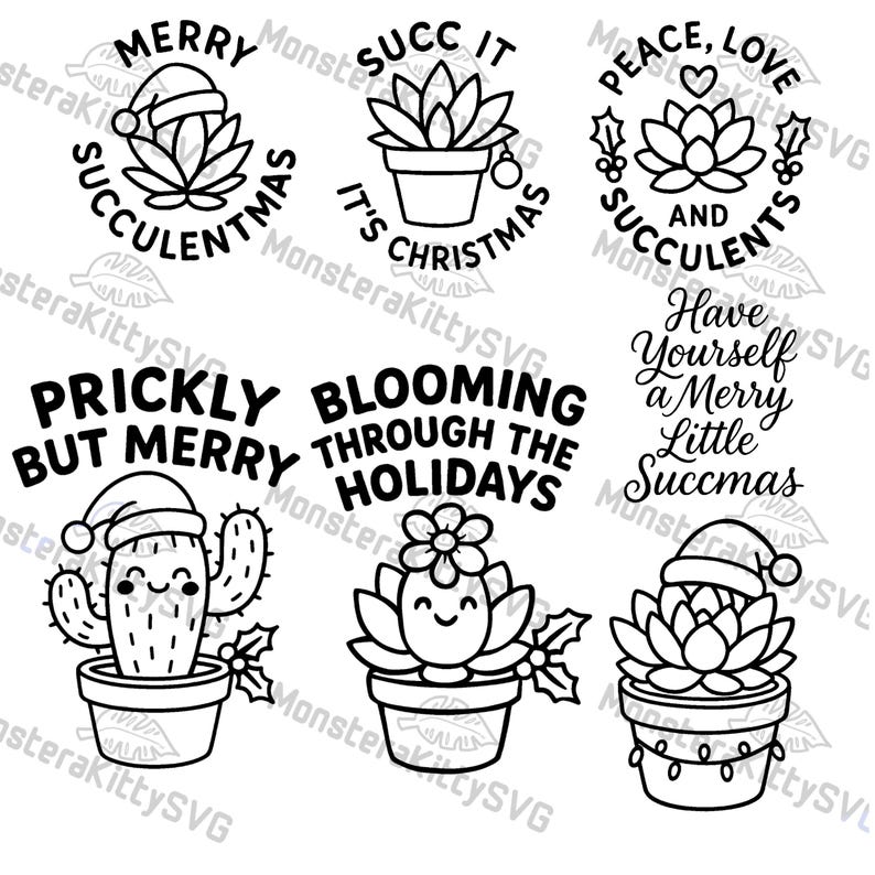 Christmas Succulent and Cacti SVG PNG Set: Plant Lover Quotes (digital ...