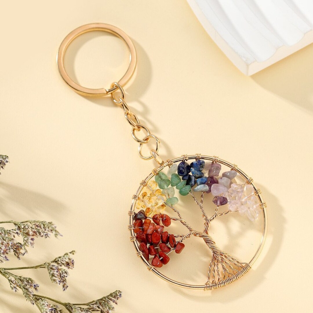 Handmade Tree of Life Key Chainnatural Stone Key Chainchakra - Etsy
