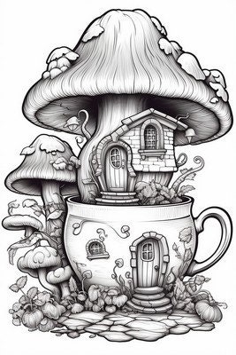 Tea Cup Fairy House Coloring Pages - Etsy