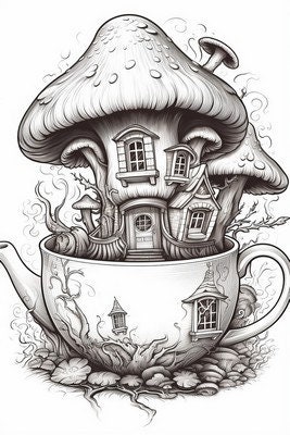 Tea Cup Fairy House Coloring Pages - Etsy