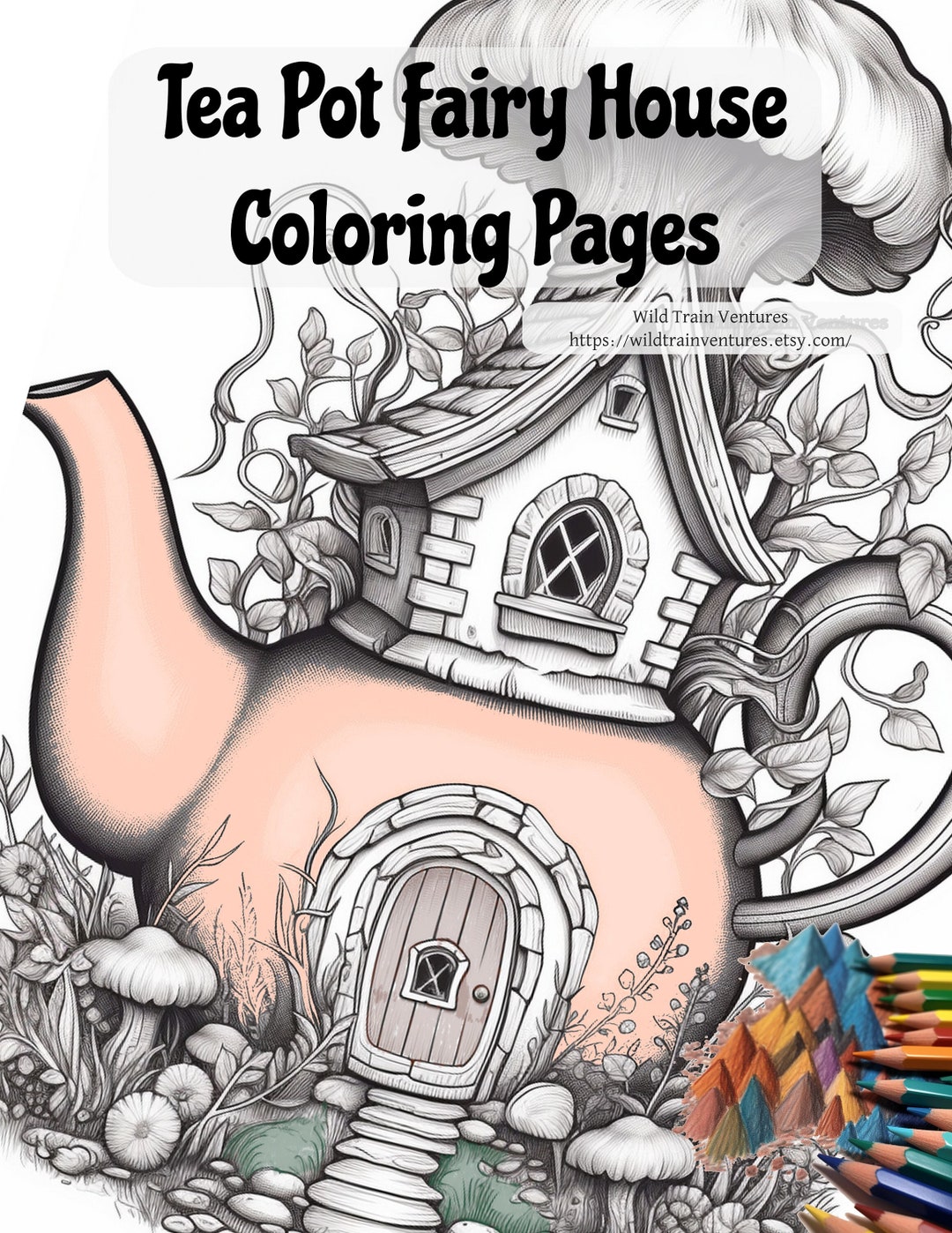 Tea Pot Fairy House Coloring Pages - Etsy