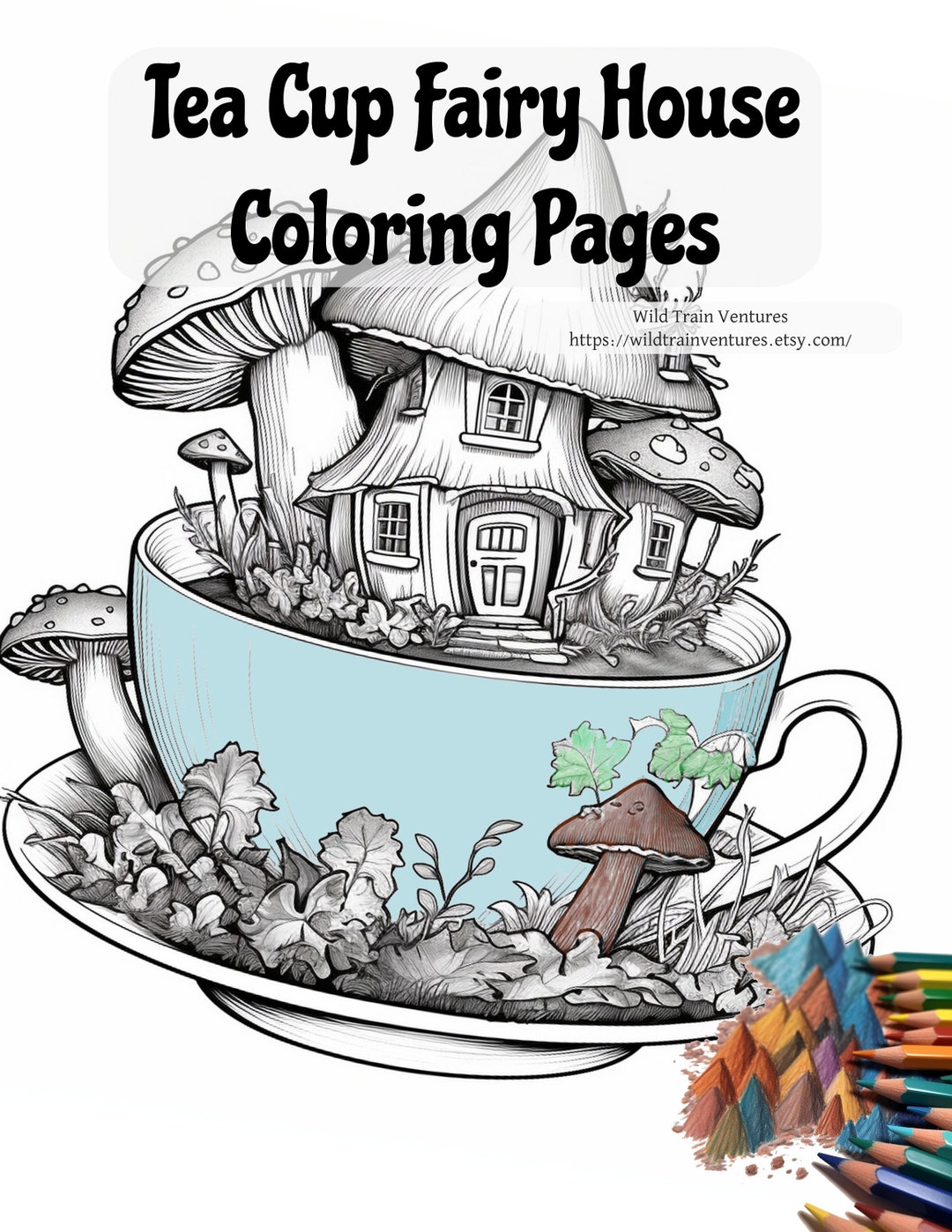 Tea Cup Fairy House Coloring Pages - Etsy