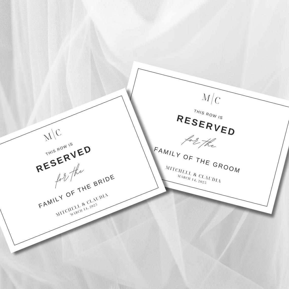Monogram Wedding Reserved Sign Template, Elegant Reserved for Brides or ...