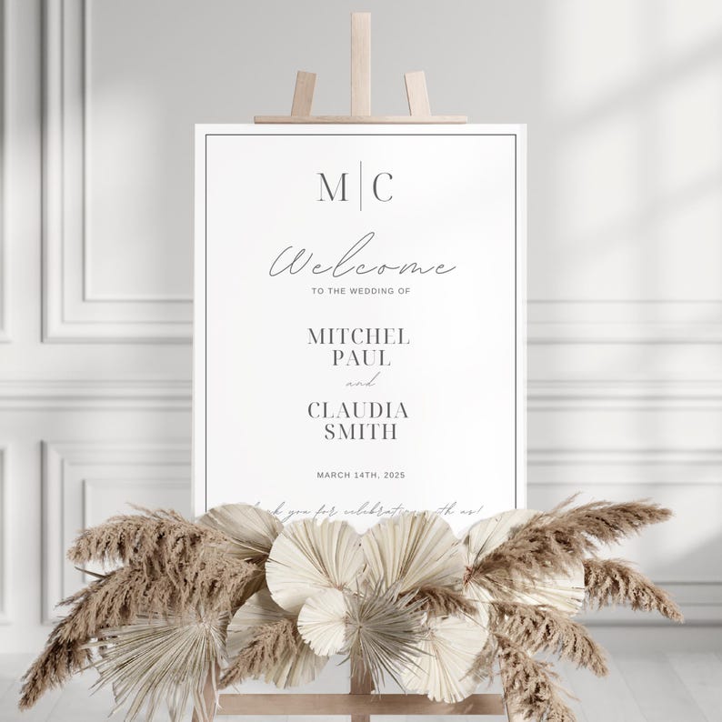 Wedding Welcome Sign Template, Monogram Welcome to Our Wedding Signage ...