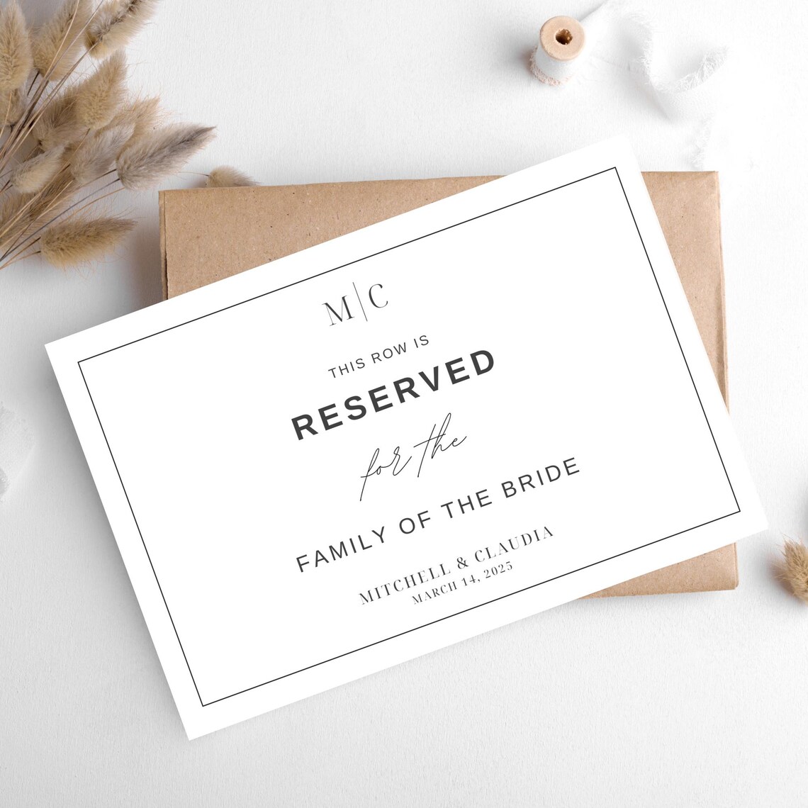 Monogram Wedding Reserved Sign Template, Elegant Reserved for Brides or ...
