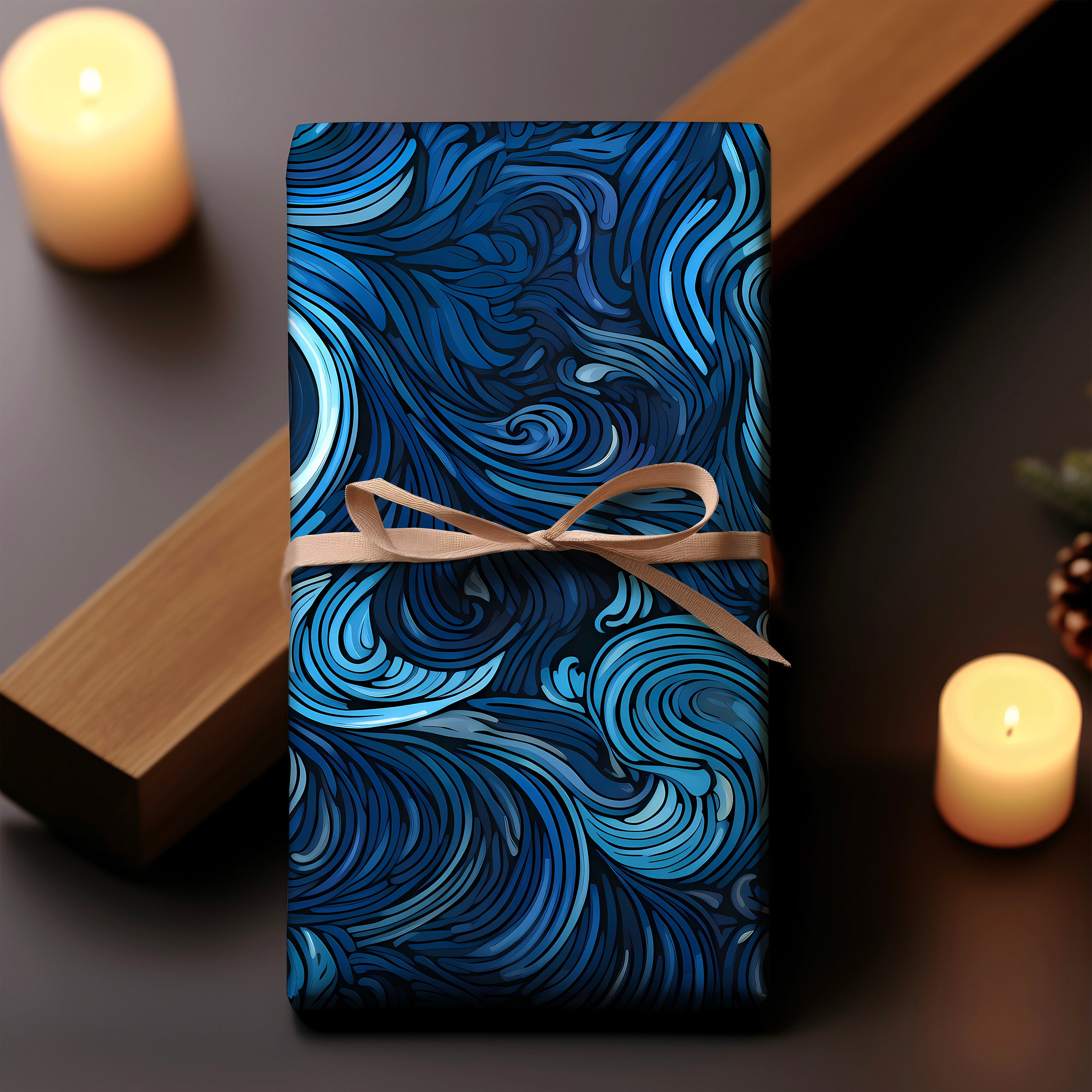 Deep Blue Gift Wrapping Paper Christmas Birthday Elegant Luxury Gift ...