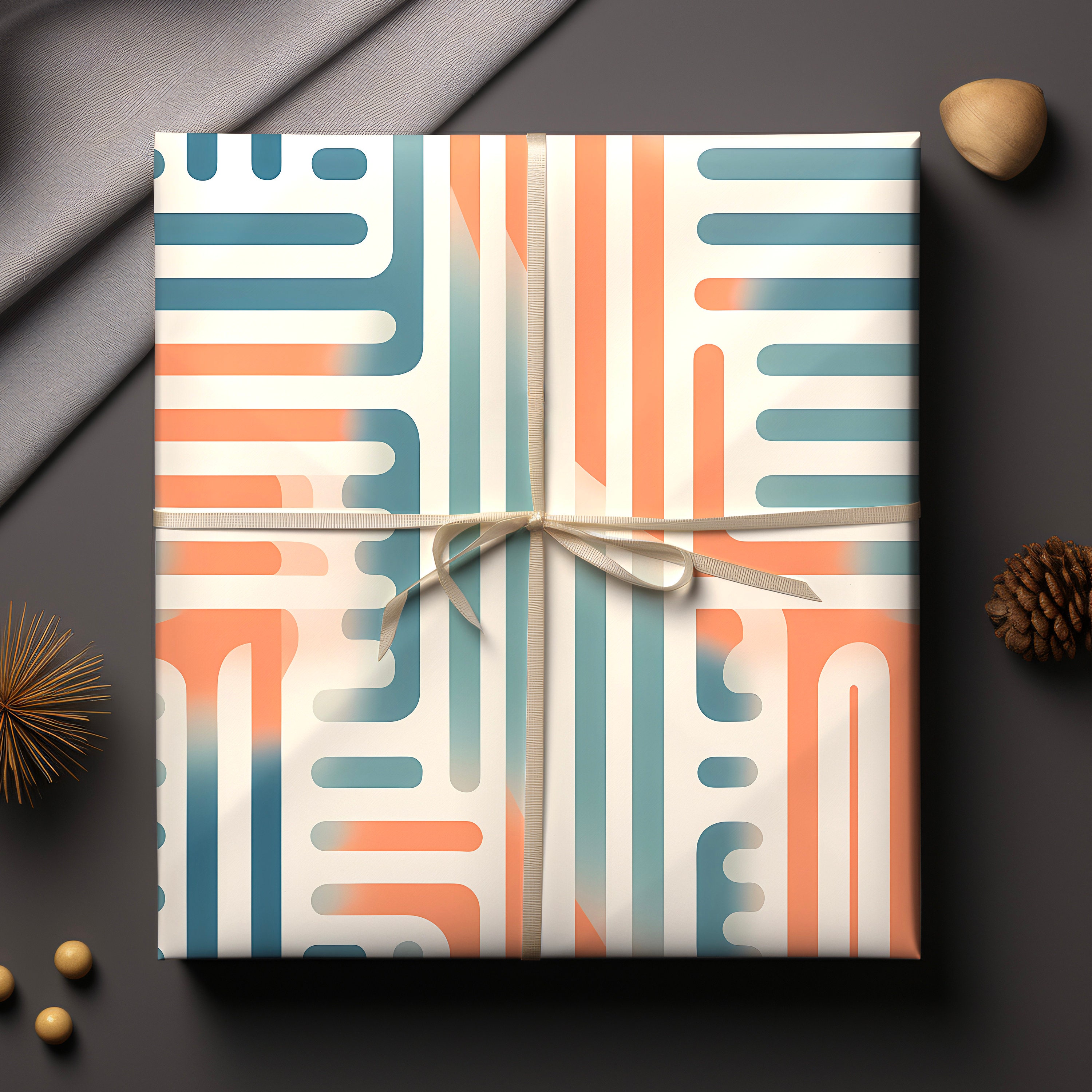 Retro Orange Gift Wrap, Unique Wrapping Paper, Premium Paper for ...