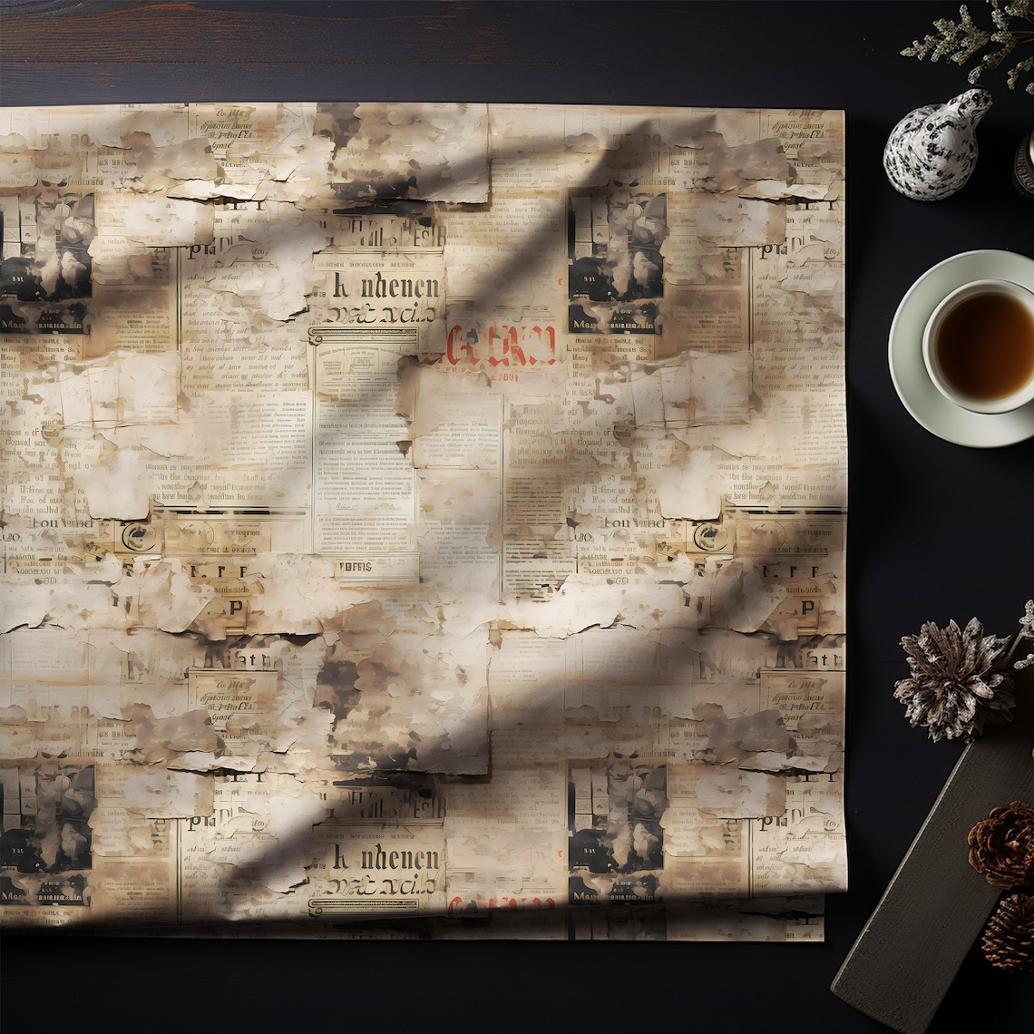 Rustic Newspaper, Vibrant Gift Wrap, Unique Wrapping Paper, Premium ...