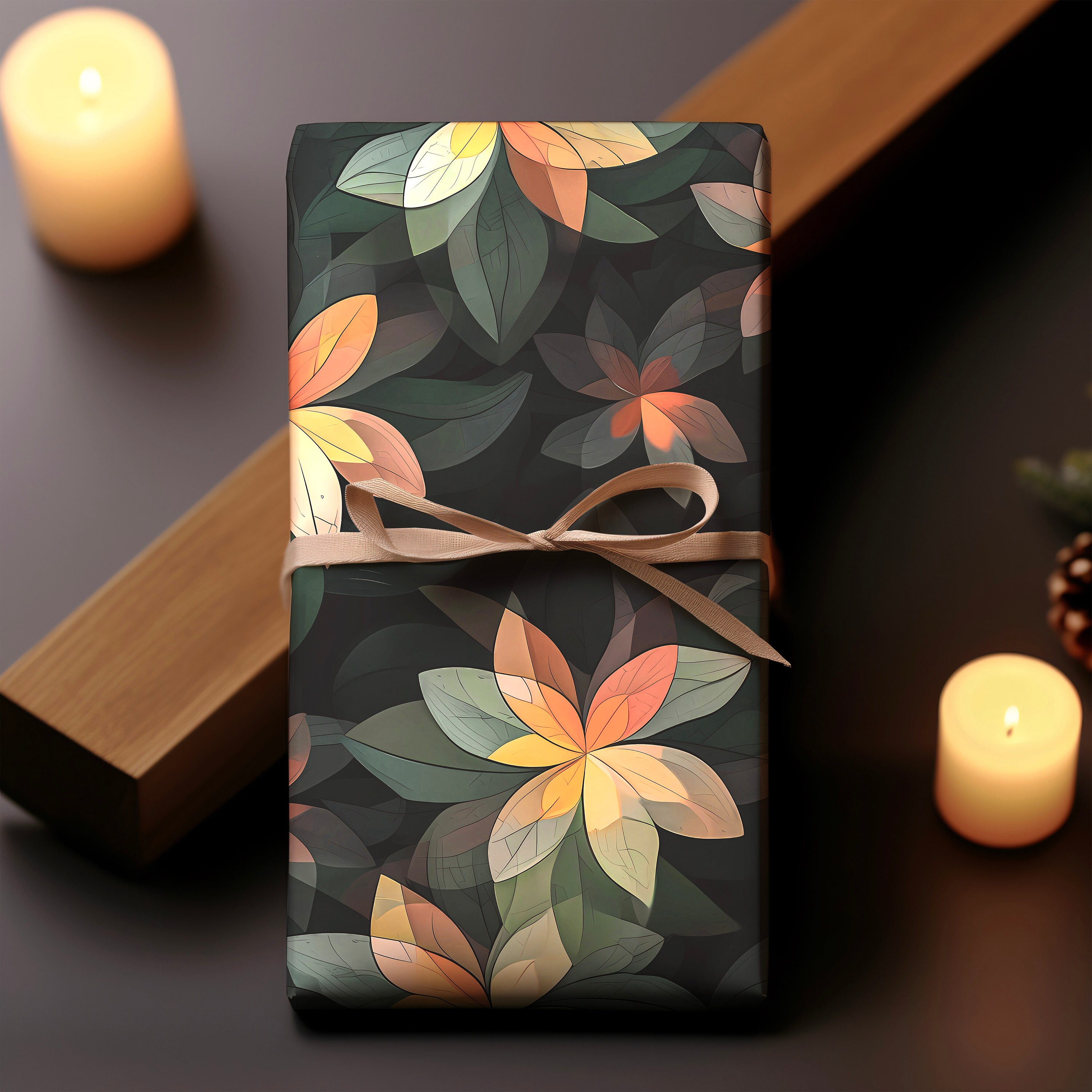 Modern Floral Gift Wrapping Paper Orange & Green Vibrant Gift Wrap ...
