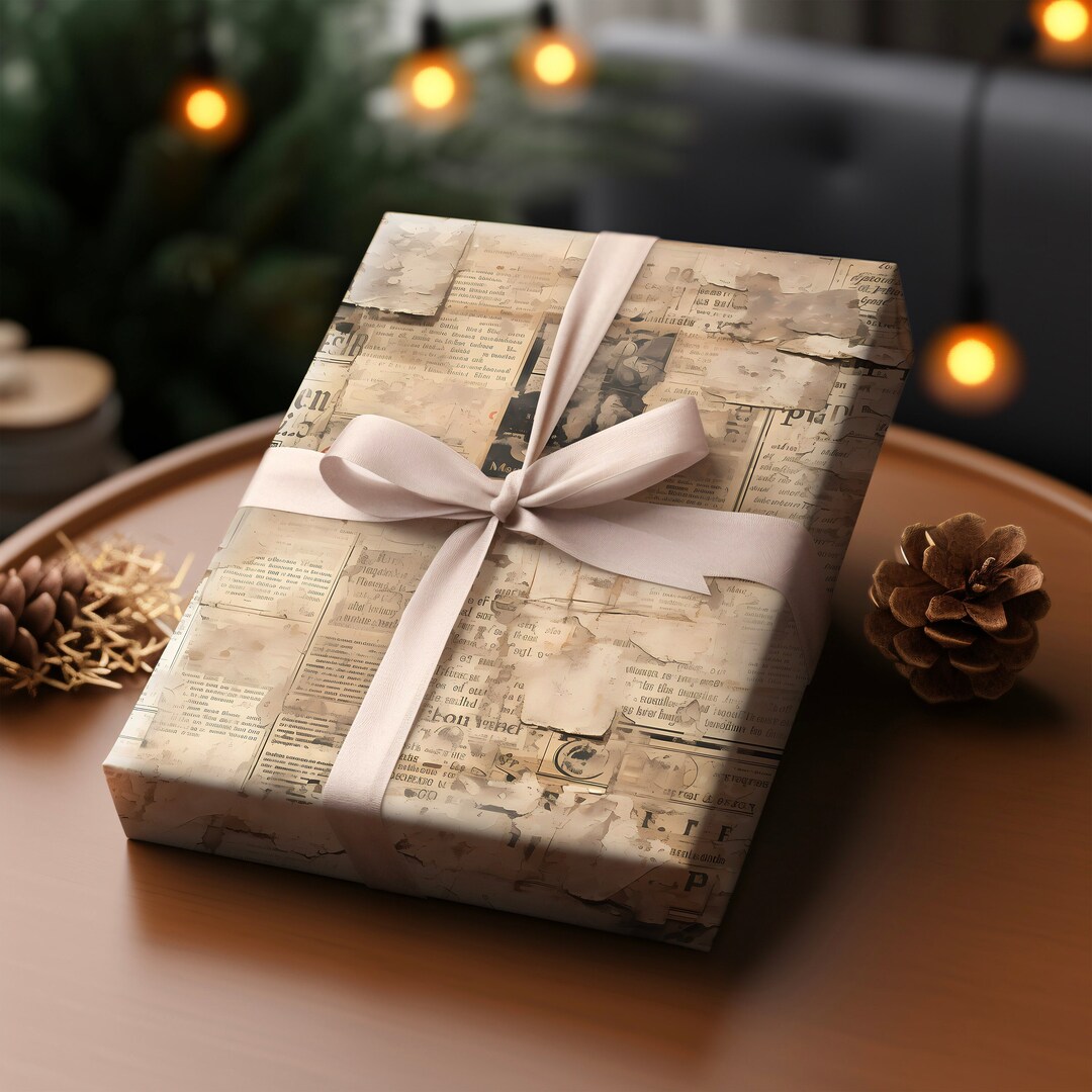 Rustic Newspaper, Vibrant Gift Wrap, Unique Wrapping Paper, Premium ...