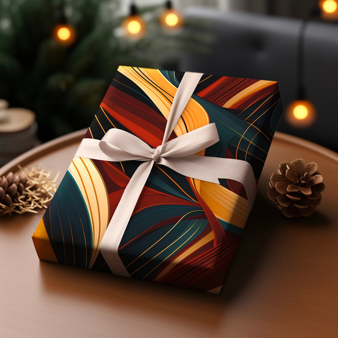 Golden Ribbons, Vibrant Gift Wrap, Unique Wrapping Paper, Premium Paper ...