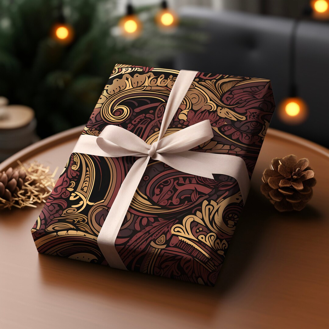 Ancient Maroon Gift Wrapping Paper Vibrant Gift Wrap | Red Gold Gift ...