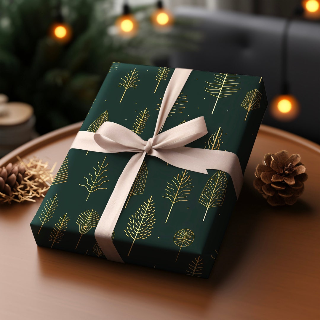 Minimal Gold Trees Gift Wrapping Paper Christmas Birthday | Elegant ...