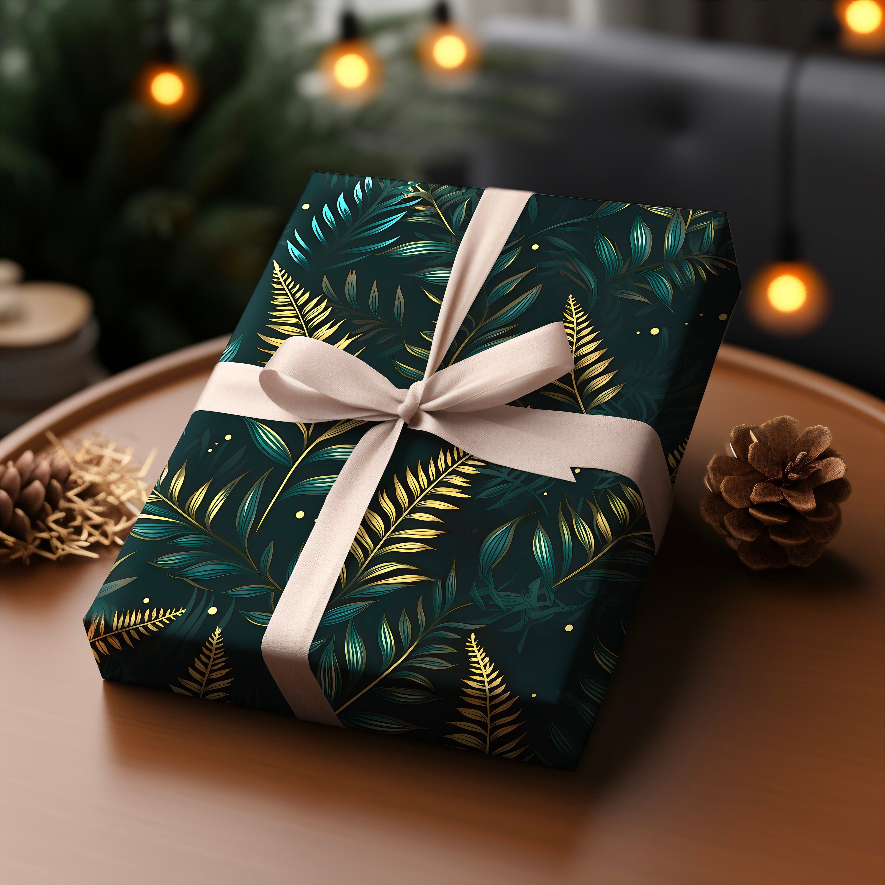 Golden Ferns, Vibrant Gift Wrap, Unique Wrapping Paper, Premium Paper ...
