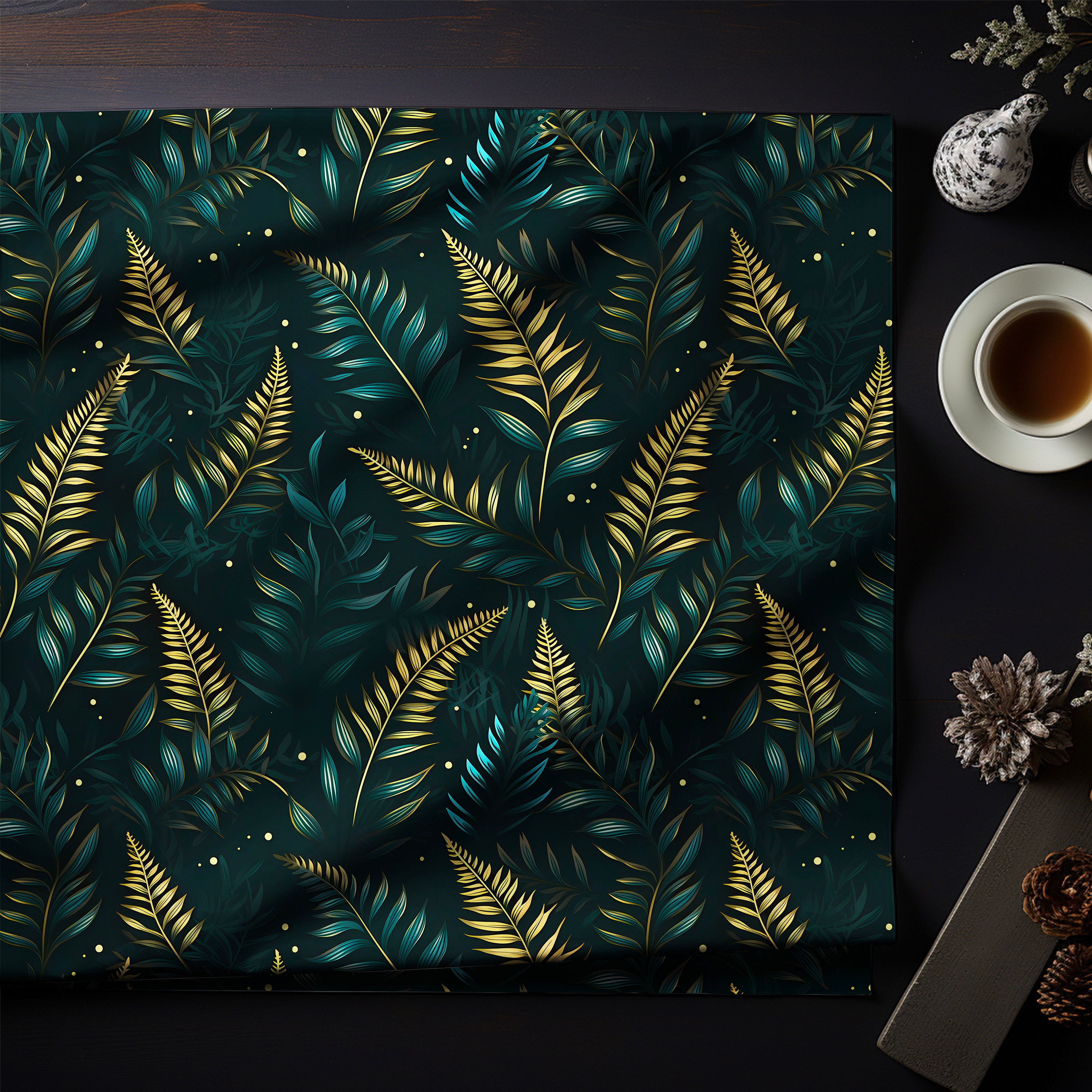 Golden Ferns, Vibrant Gift Wrap, Unique Wrapping Paper, Premium Paper ...