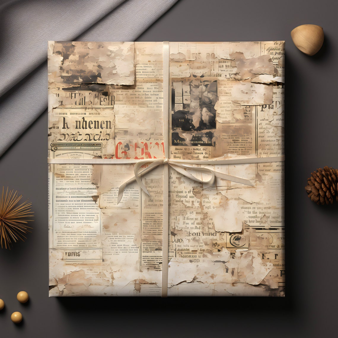 Rustic Newspaper, Vibrant Gift Wrap, Unique Wrapping Paper, Premium ...