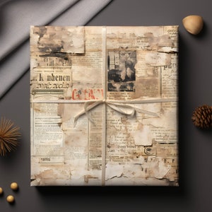Rustic Newspaper, Vibrant Gift Wrap, Unique Wrapping Paper, Premium ...