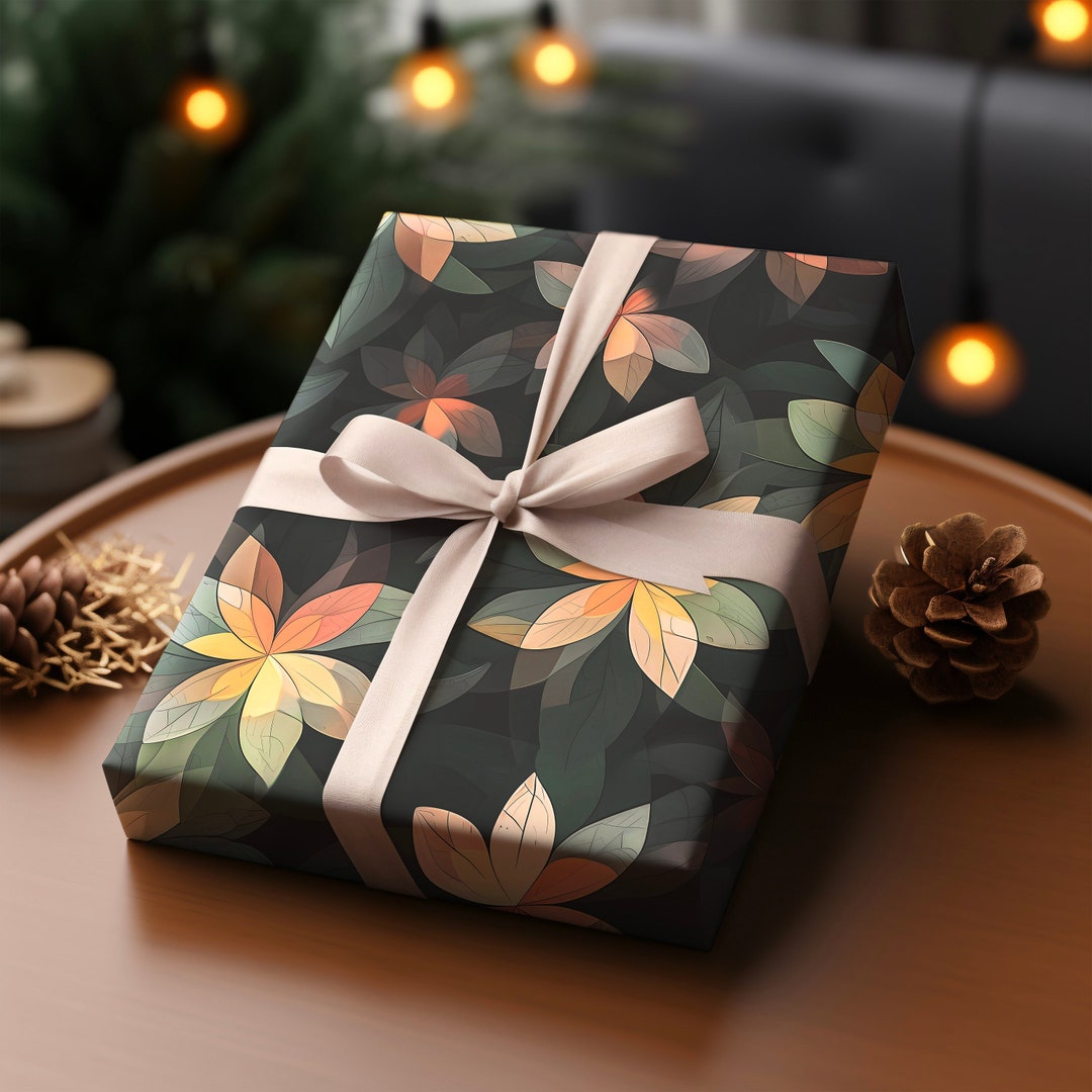 Modern Floral Gift Wrapping Paper Orange & Green Vibrant Gift Wrap ...