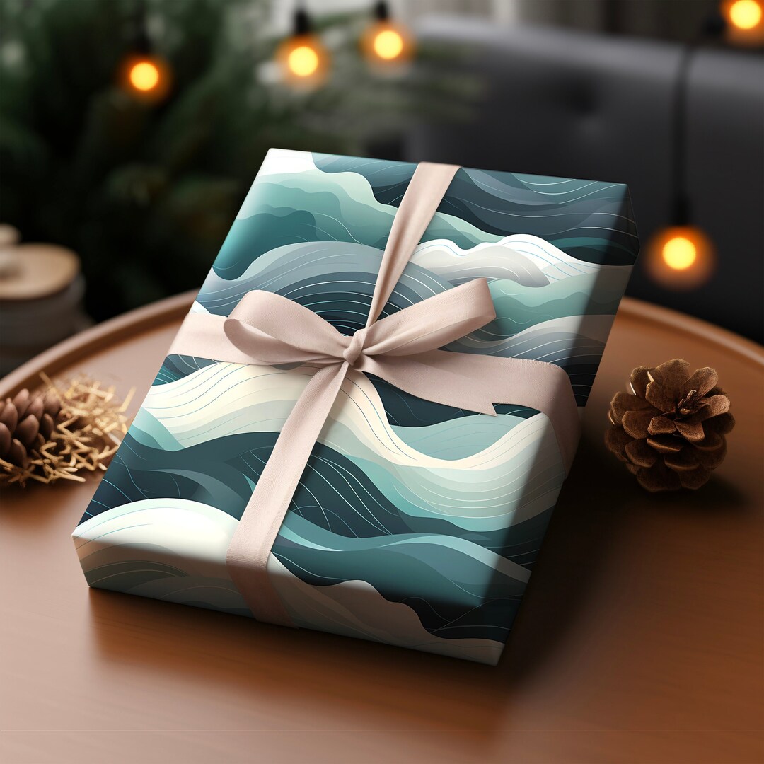 Teal Ocean Waves, Vibrant Gift Wrap, Unique Wrapping Paper, Premium ...