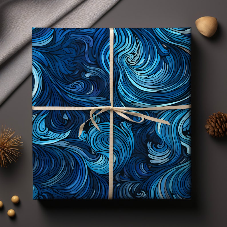 Deep Blue Gift Wrapping Paper Christmas Birthday | Elegant Luxury Gift ...