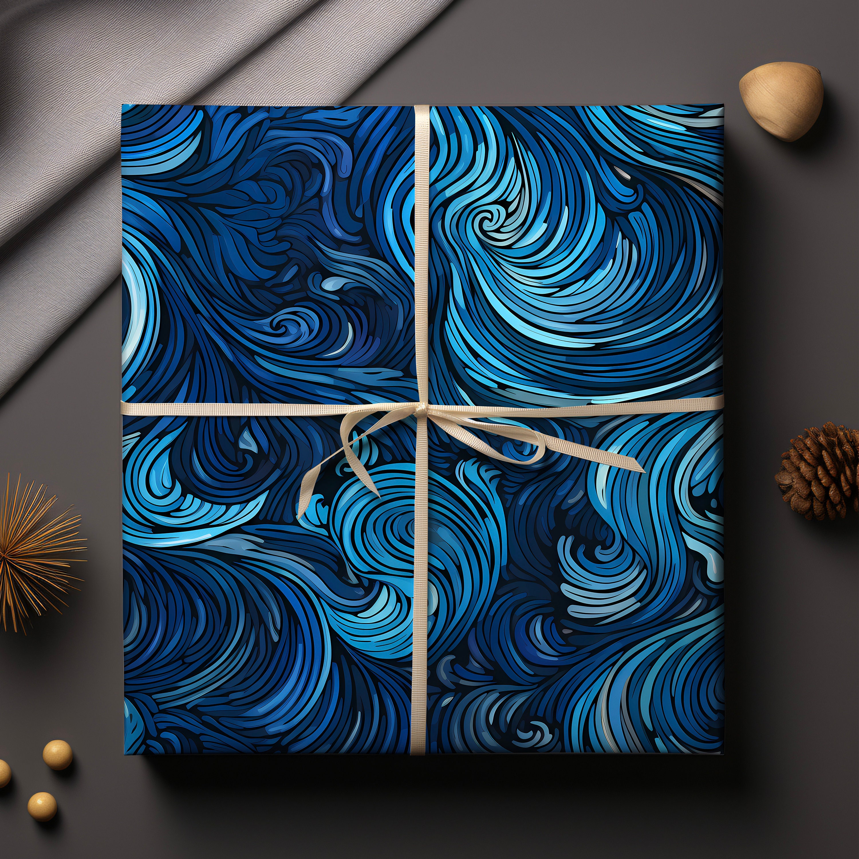 Deep Blue Gift Wrapping Paper Christmas Birthday Elegant Luxury Gift ...