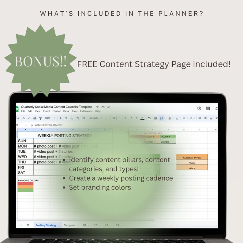 Social Media Content Planner, Google Sheets Spreadsheet, Editable ...