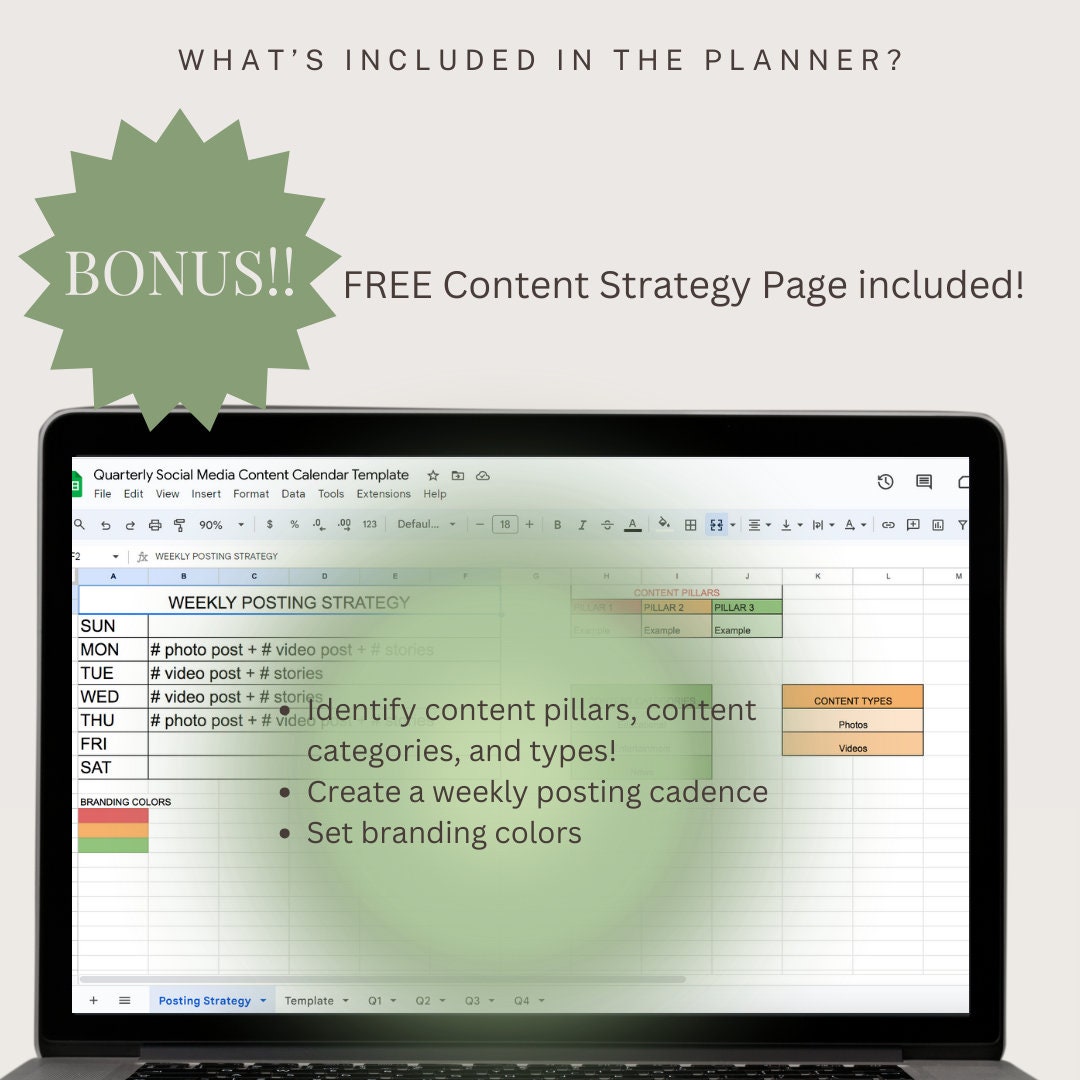Social Media Content Planner, Google Sheets Spreadsheet, Editable ...