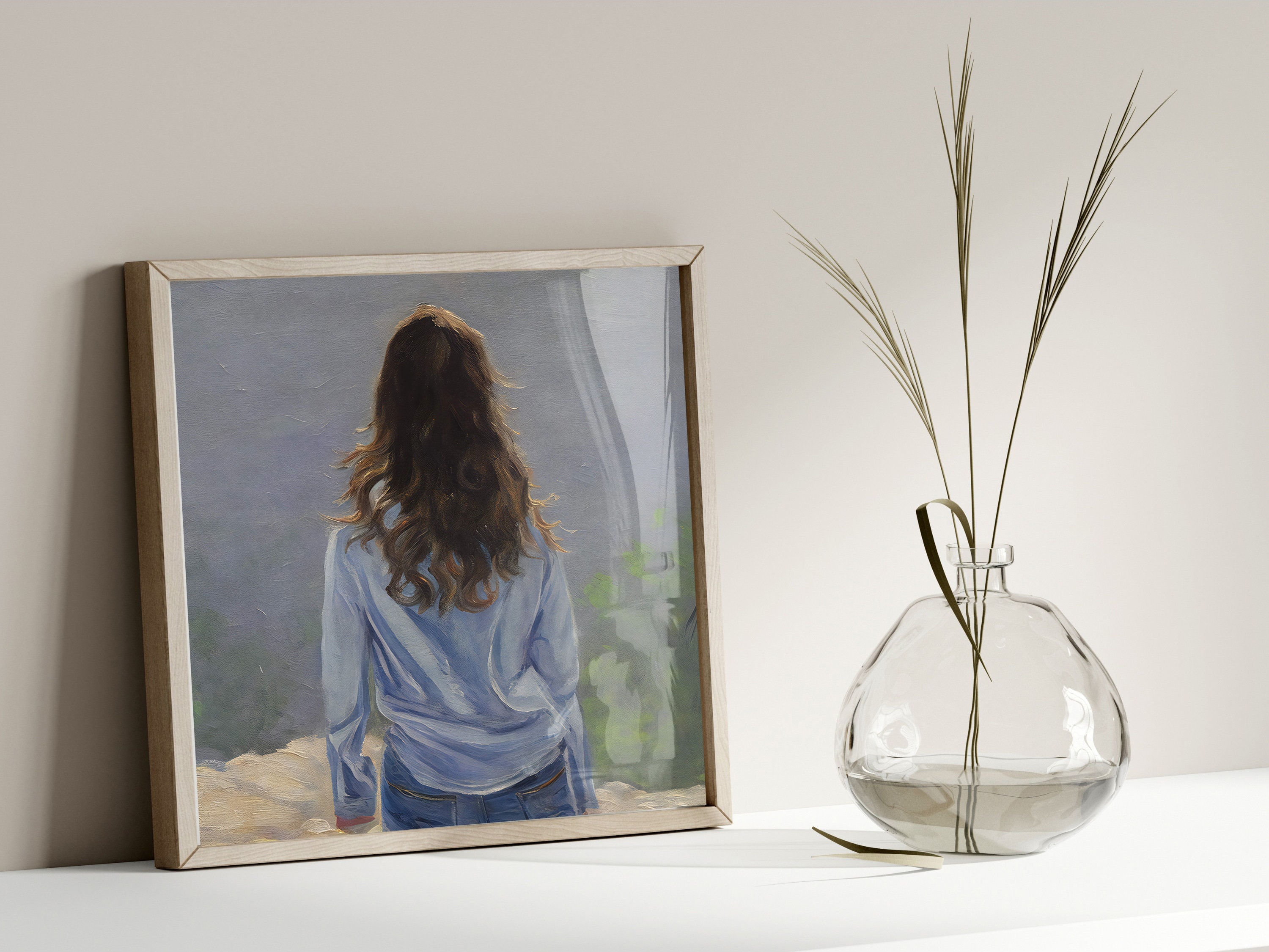 Girl Backside Oil Painting, Stylish Girl Oil Painting, Girl Room Wall ...