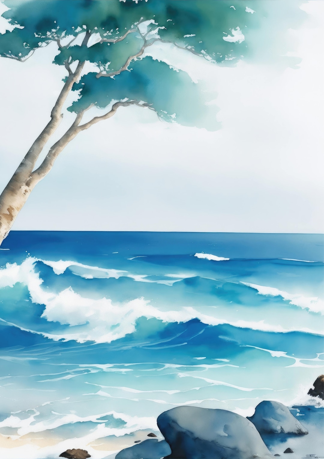 Watercolor Beach Print Seaside Painting Soft Muted Colors - Etsy