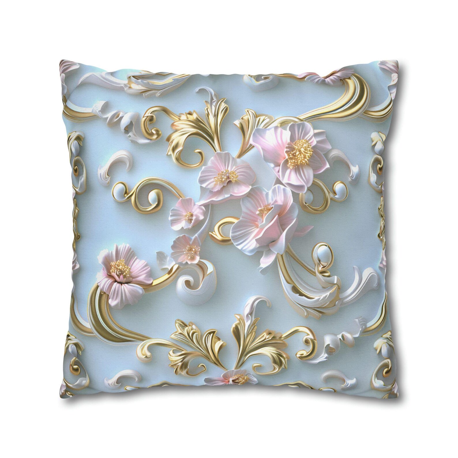 Rococo Coquette Pillow Cover: Pink Flowers, Gold Accents - Etsy