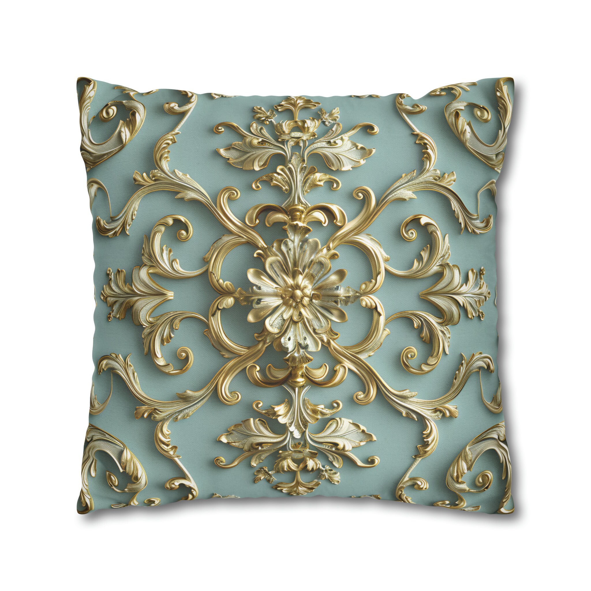 Italian Rococo Style Pillow Cover Luxurious Gold Scrollwork on Soft ...