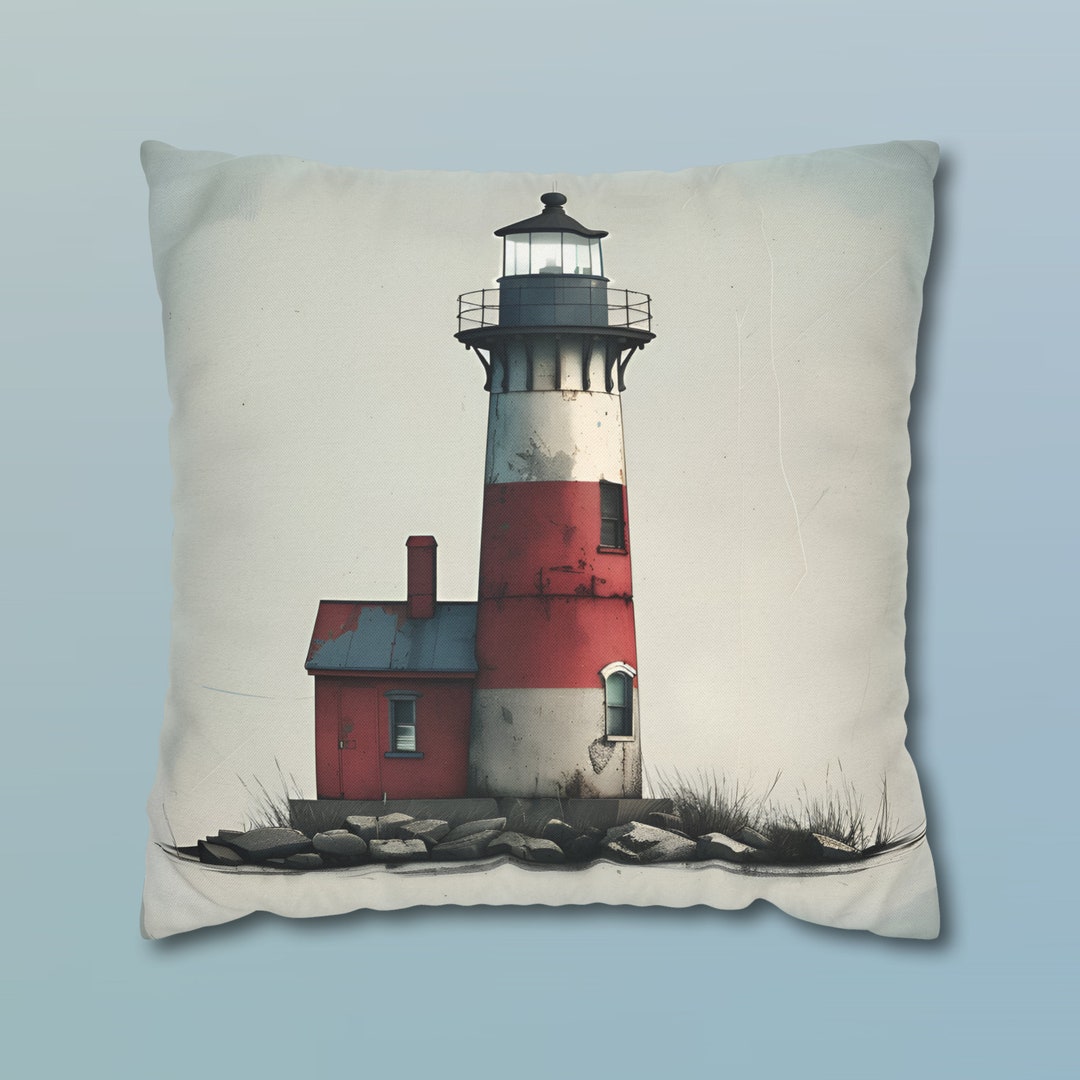Vintage Style Nautical Lighthouse Pillow Cover: Coastal Beach House ...