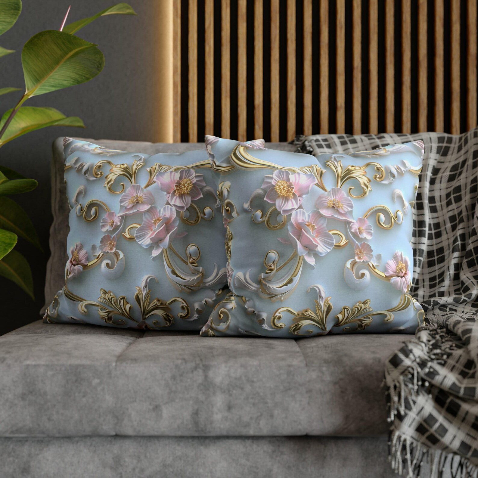 Rococo Coquette Pillow Cover: Pink Flowers, Gold Accents - Etsy