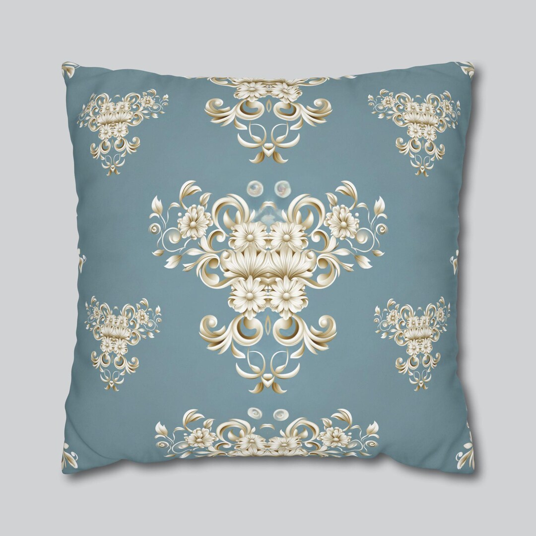 Intricate Damask Pillow Cover, Soft Gold Tones, Muted Blue-gray ...