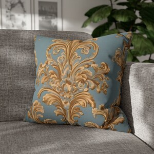 Ornate Baroque & Rococo Pillow Cover | Golden Acanthus Scrolls on Muted ...