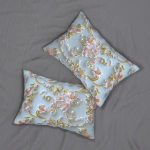 Rococo-inspired Coquette Lumbar Pillow: Soft Pink Flowers on Pastel ...
