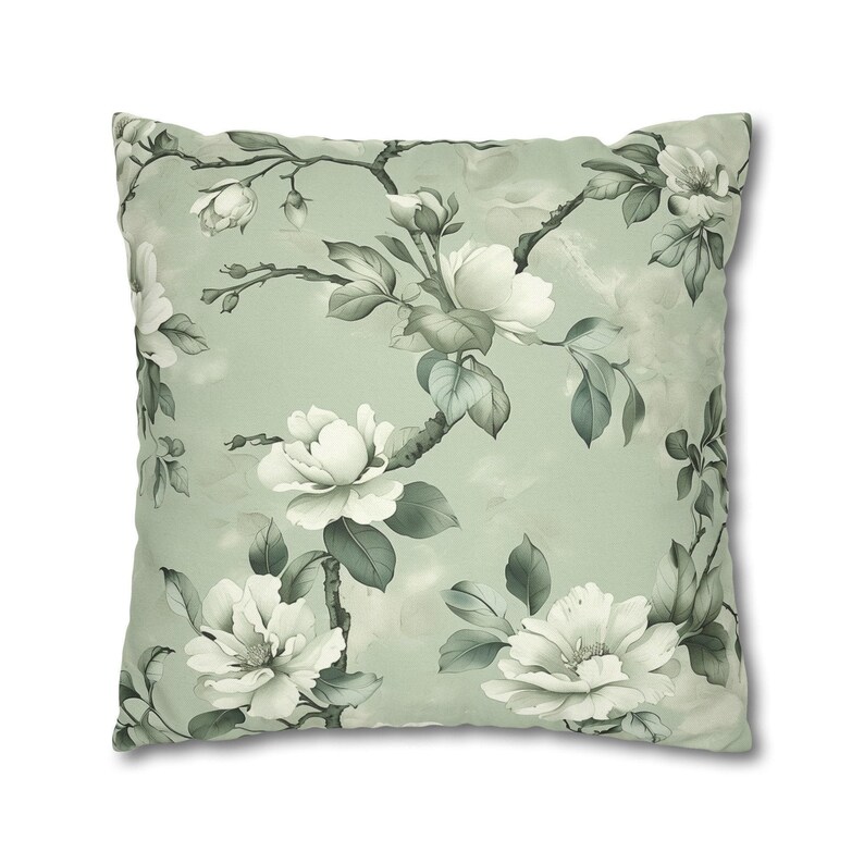 White Magnolia Pillow Cover: Soft Mint Green Floral Cushion - Etsy