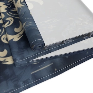 Vintage Style Navy Blue and Gold Damask Table Runner for Farmhouse Chic ...