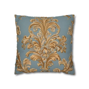Ornate Baroque & Rococo Pillow Cover | Golden Acanthus Scrolls on Muted ...