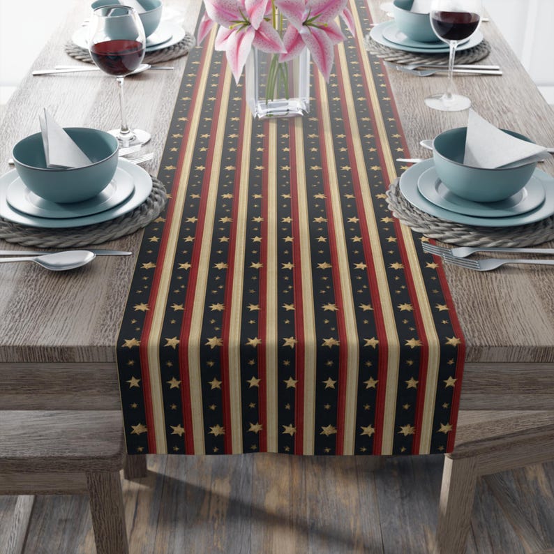 Farmhouse Patriotic Table Runner: Primitive Americana Stripe Decor ...