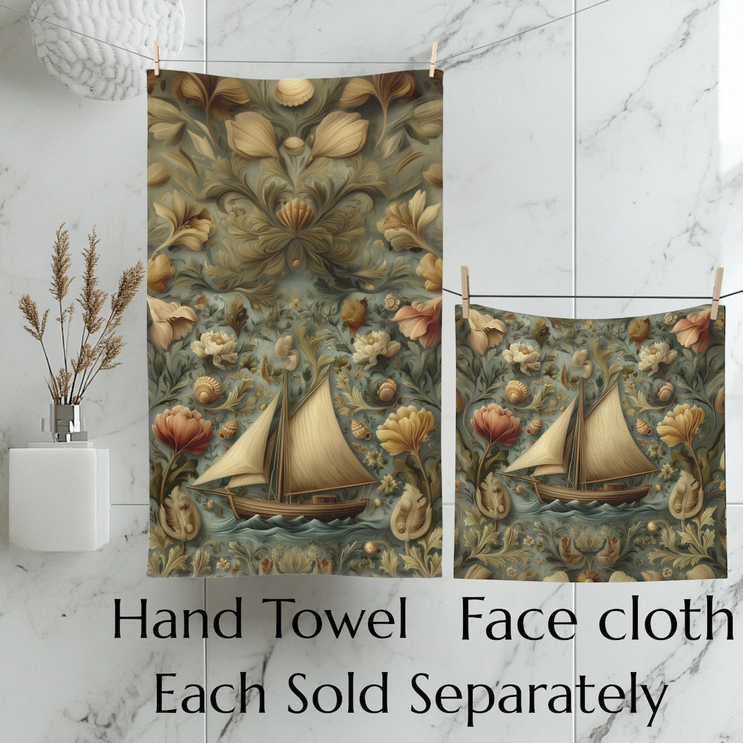 William Morris Inspired Hand Towel or Face Cloth: Nautical Coastal ...