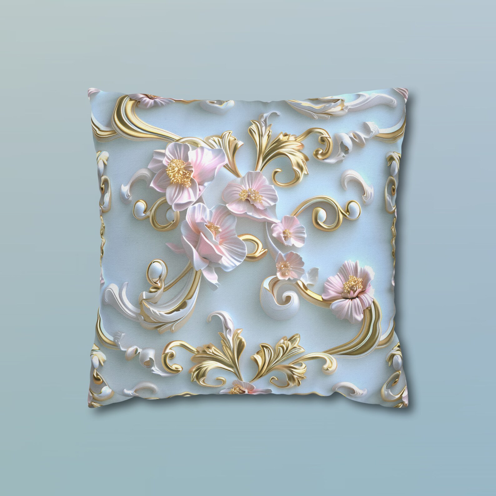 Rococo Coquette Pillow Cover: Pink Flowers, Gold Accents - Etsy