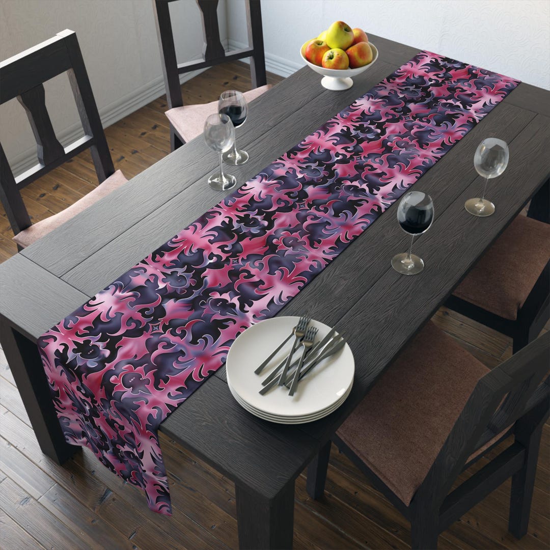 Batik Inspired Table Runner | Bold Pink, Violet & Black Floral Design ...