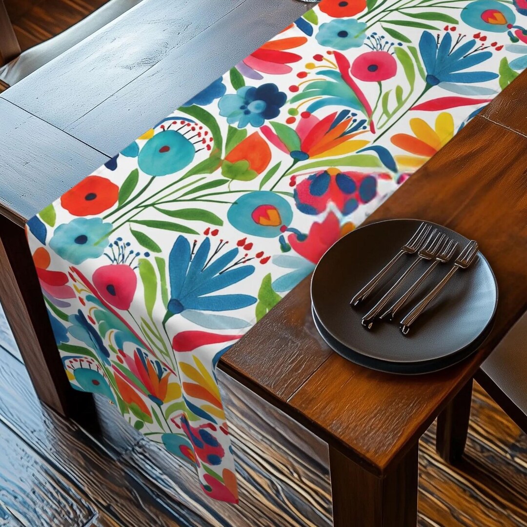 Otomi Table Runner: Inspired by Colorful Mexican Folk Art Floral Decor ...
