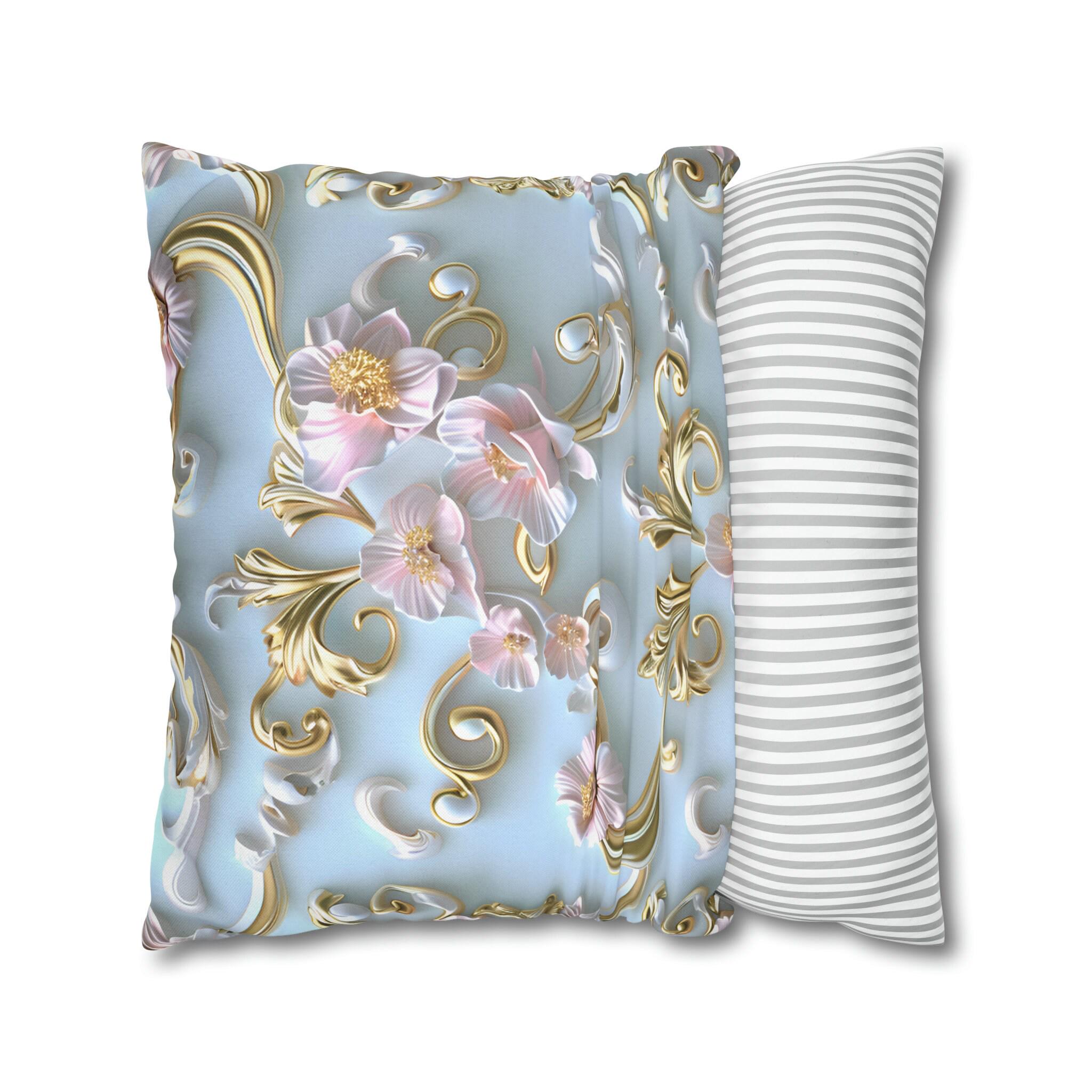 Rococo Coquette Pillow Cover: Pink Flowers, Gold Accents - Etsy