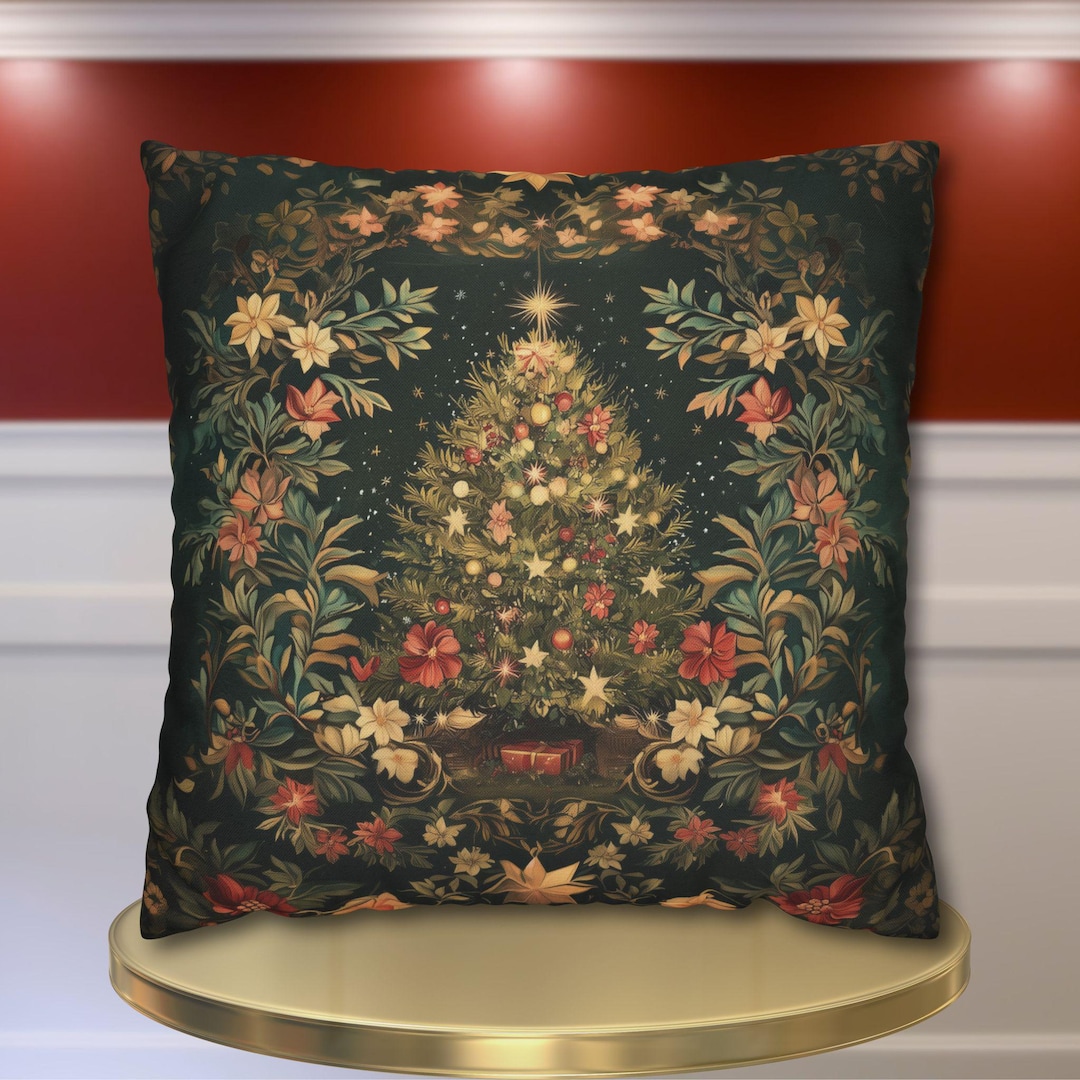 William Morris Christmas Tree Pillow Cover, Deep Green Holiday ...