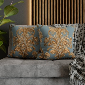 Ornate Baroque & Rococo Pillow Cover | Golden Acanthus Scrolls on Muted ...