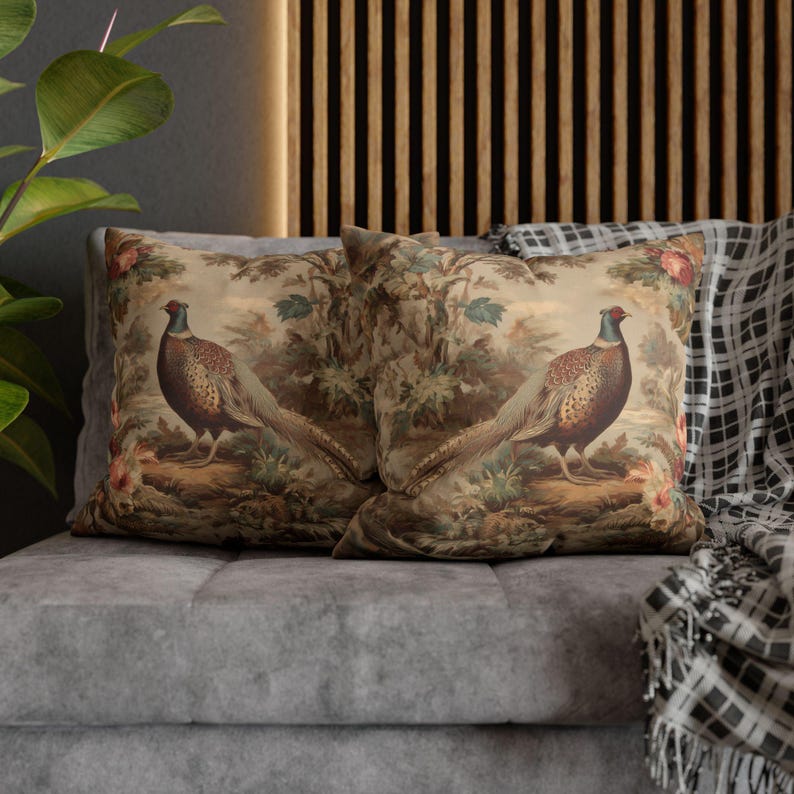 French Country Pheasant Throw Pillow Cover: Vintage Style Toile Bird ...