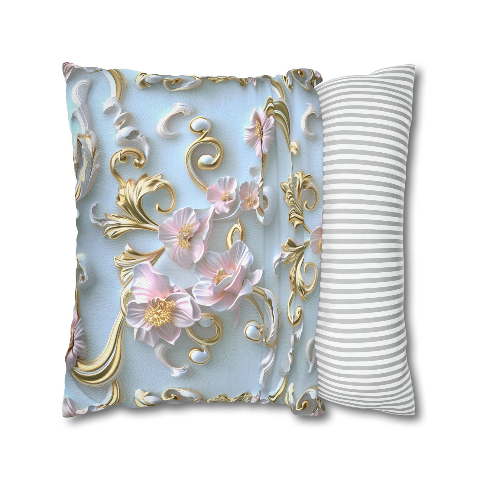 Rococo Coquette Pillow Cover: Pink Flowers, Gold Accents - Etsy