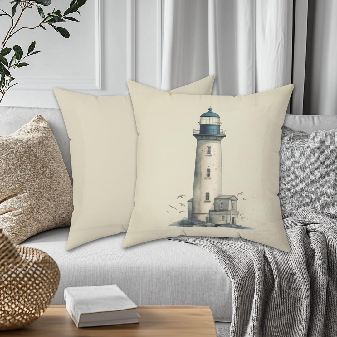 Vintage-inspired Lighthouse Pillow: Coastal Nautical Decor in Blue-gray ...